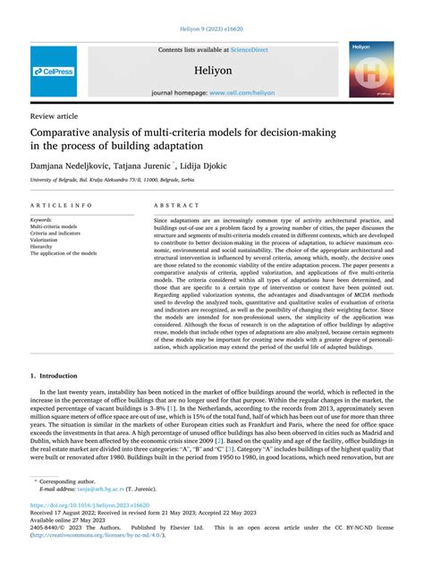 pdf comparative analysis of multi criteria models for decision making in the process of