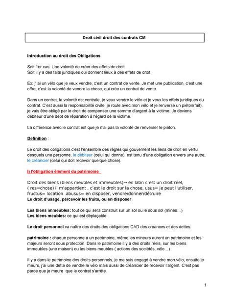 Droit Civil DES Contrats 2 Droit Civil Droit Des Contrats CM