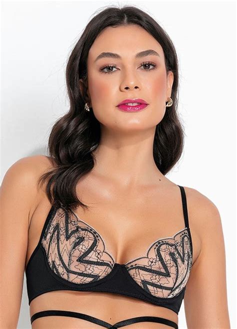 Sutiã Preto Renda Transparente e Aro Alma Dolce