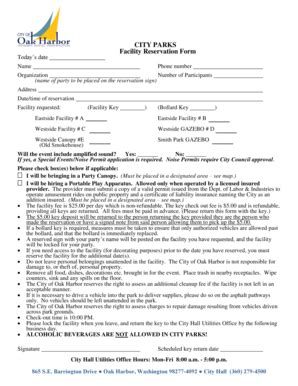 Fillable Online Oakharbor CITY PARKS Facility Reservation Form City