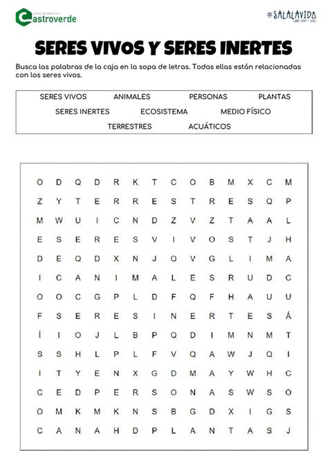 Ejercicio De Sopa De Letras Seres Vivos E Inertes Ce Castroverde The