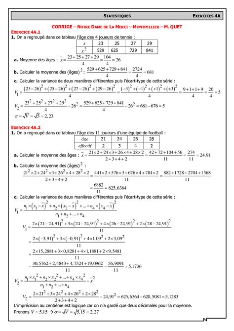 Variance et écart type Corrigés d exercices 1 AlloSchool