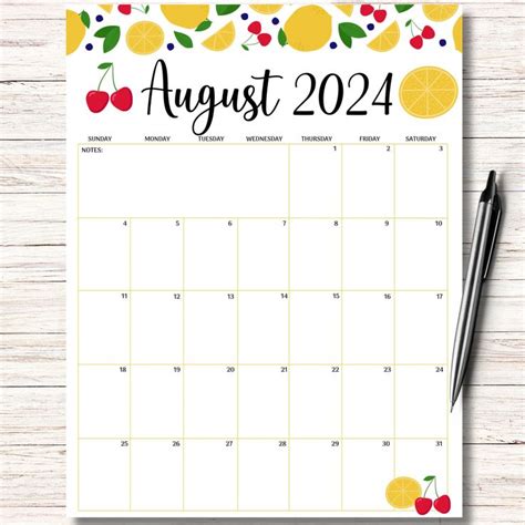 Editable August Calendar Homeschool Calendar Fillable August