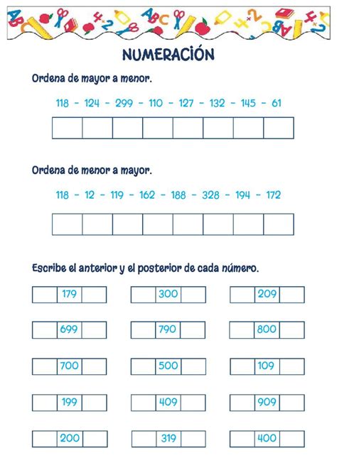 Numeración con centenas Actividades de matematicas Hojas de trabajo