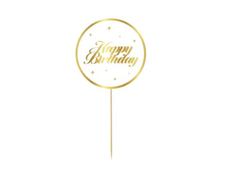 Topper papierowy na tort Happy Birthday z gwiazdkami biały 1 szt