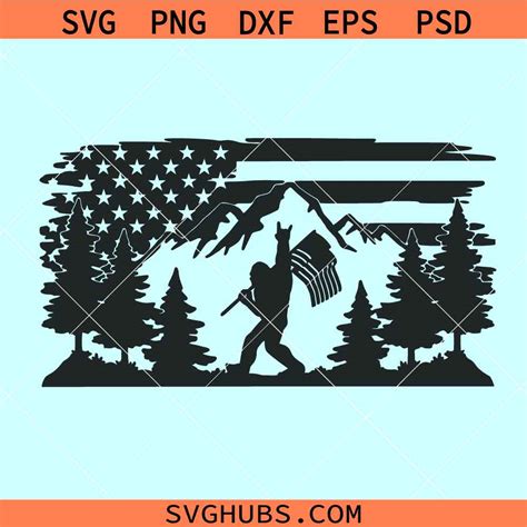 Bigfoot Forest Scene Flag Svg Bigfoot Flag Svg Yeti Sasquatch Nature Svg