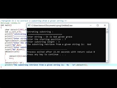 Program In C To Extract A Substring From A Given String YouTube