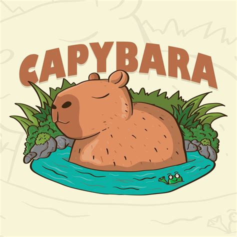 Cute Sleeping Capybara On The Water Cartoon Illustration Cute