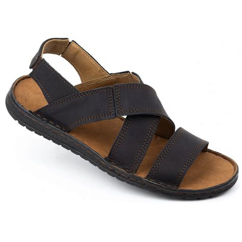 Sandały męskie skórzane 882K czarny z brązem Buty Olivier