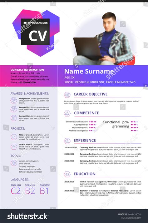 Cv Template Programmer Easy Editable Include Stock Vector Royalty Free