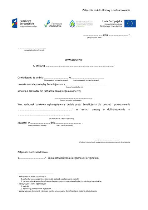 Za Cznik Nr Do Umowy O Wiadczenie O Zmianie Rachunku