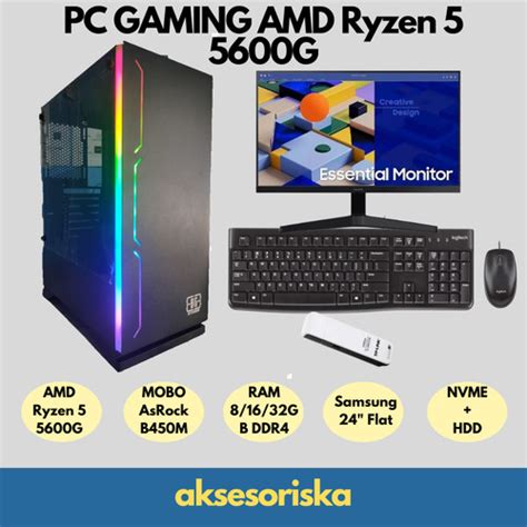 Jual Paket Lengkap PC Rakitan Komputer Gaming AMD Ryzen 5 5600G Monitor