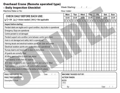 Printable Crane Inspection Checklist