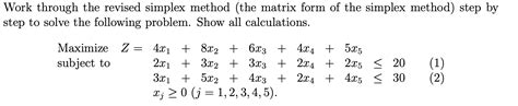 solved work through the revised simplex method the matrix
