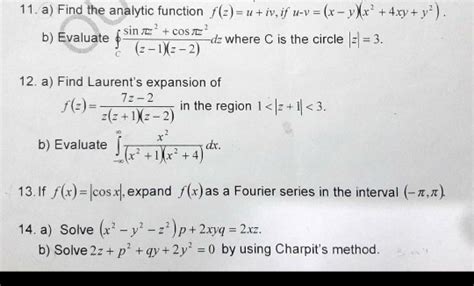 solved 11 a find the analytic function f z u iv