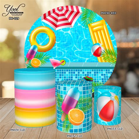 KIT PAINEL PISCINA POOL PARTY REDONDO 3 CAPAS CILINDROS EM TECIDO