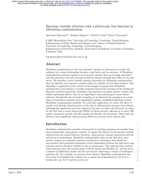 pdf bayesian variable selection with a pleiotropic loss function in mendelian randomization
