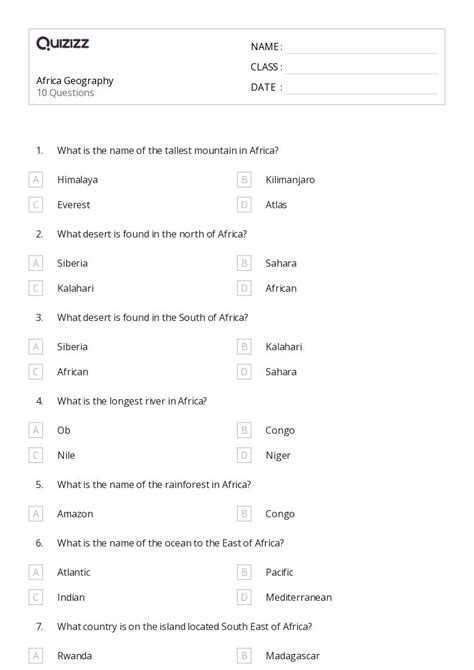 Geography Worksheets For Th Grade On Quizizz Free Printable