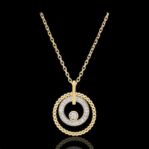 Collier Or Jaune 18 Carats Et Diamants Fleur De Sel Cercle Or