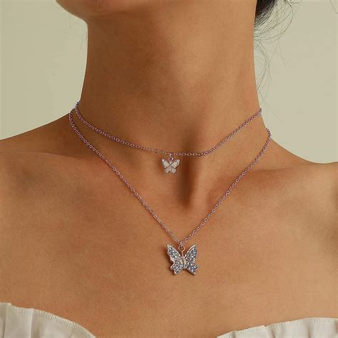 Atentuyi Boho Schichtung Schmetterling Choker Halsketten Silber