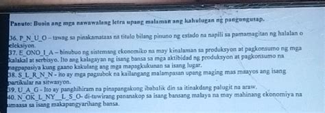 Panuto Buoin Ang Mga Nawawalang Letra Upang StudyX