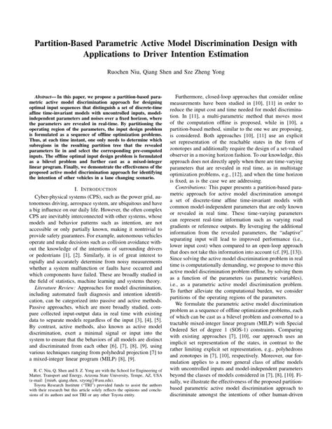 pdf partition based parametric active model discrimination with applications to driver