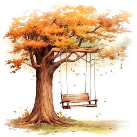 Schöne aquarell clipart illustration einer hölzernen baumschaukel
