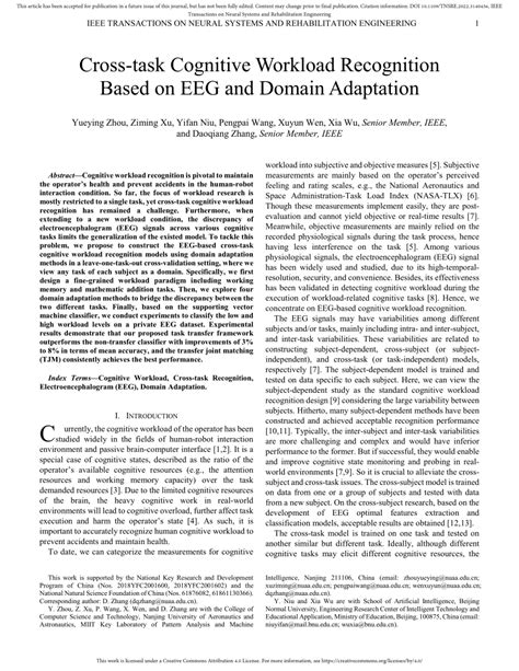 pdf cross task cognitive workload recognition based on eeg and domain adaptation
