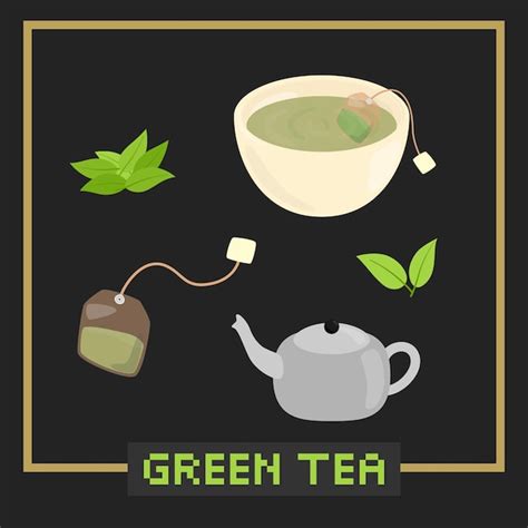 Premium Vector Kettle Green Tea Vector Illustration