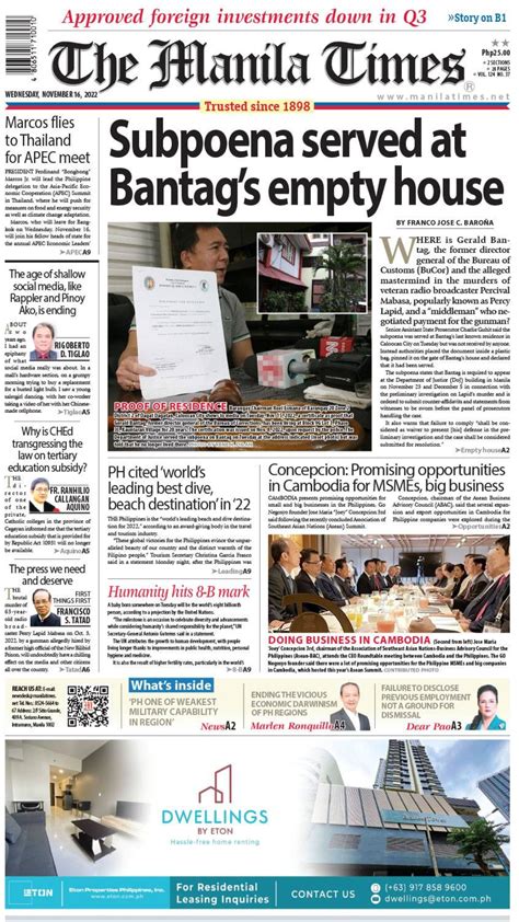 The Manila Times Front Page November The Manila Times