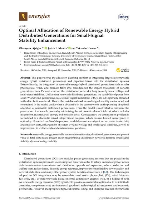 pdf optimal allocation of renewable energy hybrid distributed generations for small signal