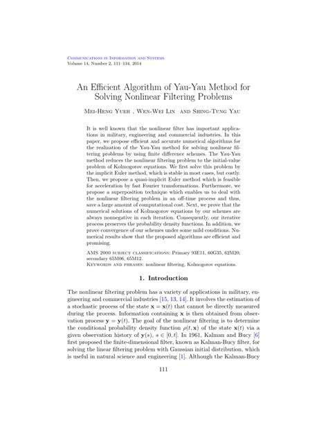pdf an efficient algorithm of yau yau method for solving nonlinear filtering problems