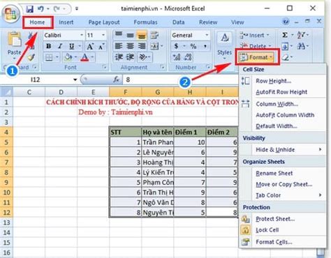 Cách chỉnh kích thước độ rộng của hàng và cột trong Excel nhanh