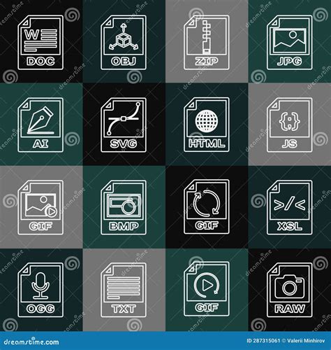 Set Line RAW File Document XSL JS ZIP SVG AI DOC And HTML Icon