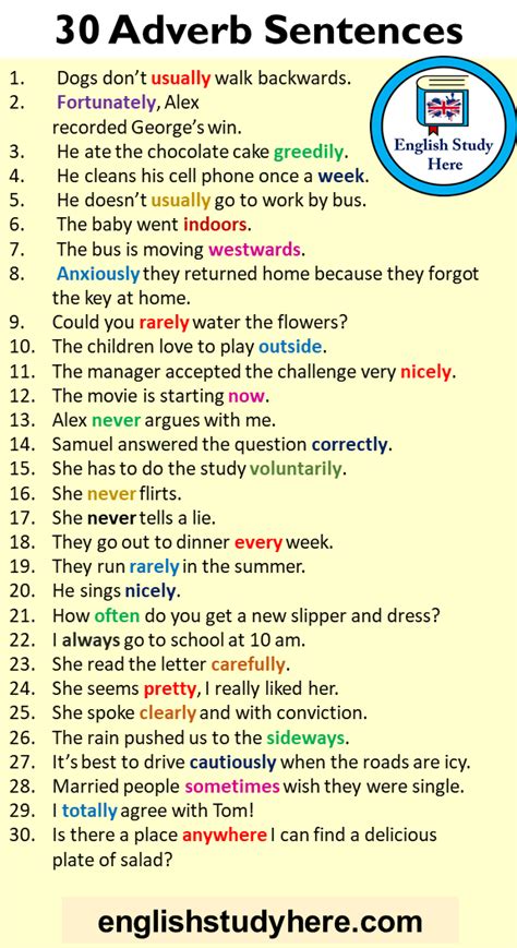 30 Adverb Sentences Example Sentences With Adverbs In English