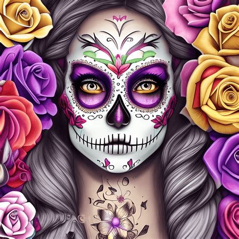 Sugar Skull Woman With Realistic Flowers Creative Fabrica