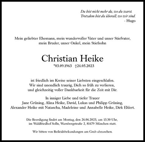 Traueranzeigen Von Christian Heike SZ Gedenken De