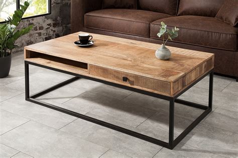 Massieve Salontafel IRON CRAFT 100 Cm Mangohout Met Laden Leverbaar