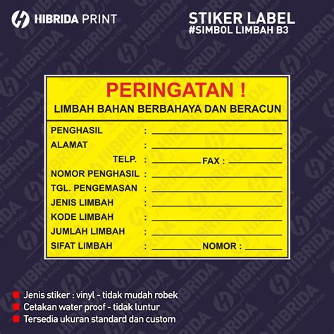 Stiker Label Limbah B Label Identitas Limbah