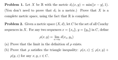solved problem 1 let x be r with the metric d1 x y