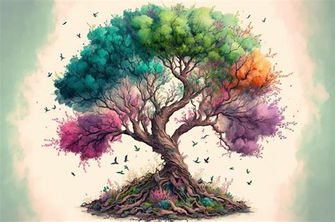 El árbol de la vida en un colorido estilo de pintura de acuarela de