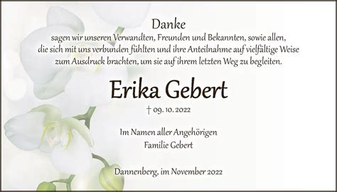 Das Trauerportal für Lüchow Dannenberg Todesanzeigen Erika Gebert