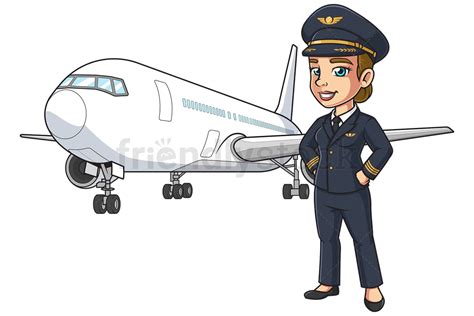 Female Airline Pilot Passenger Plane Cartoon Clipart Vector