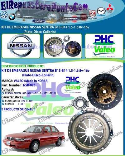Kit De Embrague Nissan Sentra B13 B14 1 5 1 6 8 16v Valeo MercadoLibre