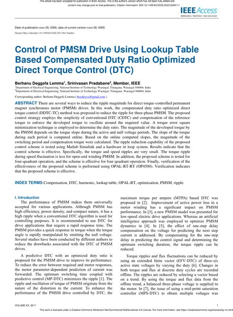 pdf control of pmsm drive using lookup table based compensated duty ratio optimized direct