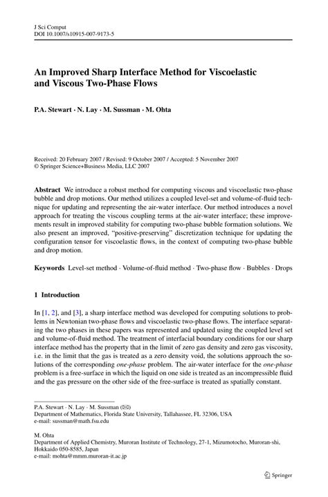 pdf an improved sharp interface method for viscoelastic and viscous two phase flows