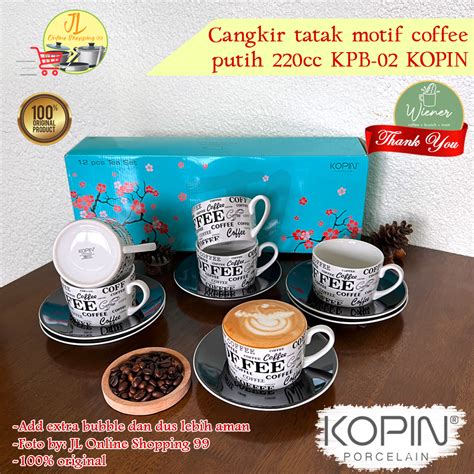 Jual KOPIN Cangkir Set 6 Pasang Motif Full Print 220ml Coffee Putih Set
