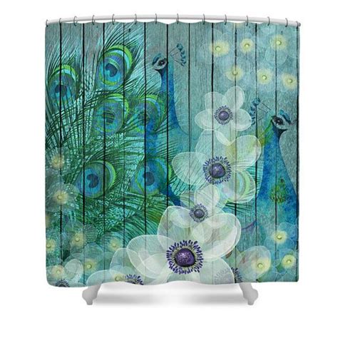 Peacock Shower Curtain Teal Floral Faux Wood Peacock Etsy Peacock