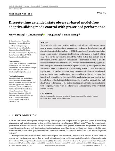 pdf discrete‐time extended state observer‐based model‐free adaptive sliding mode control with