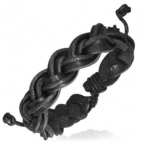 Bracelet homme cuir noir cordes noire tressées